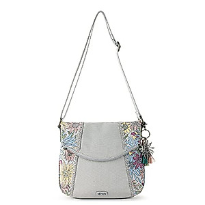 Sakroots Foldover Crossbody Bag in Cotton Canvas with Adjustable Strap, Blush Flower Garden