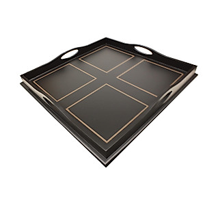 Mountain Woods Antique Black Square Breakfast Coffee Table Wooden Serving Tray for Ottoman with Handles - 23"x 23" x 2.5"