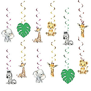 12Pcs Wild One Hanging Swirls Ceiling Streamers Decorations, for Jungle Safari Animal Birthday Party Decorations Baby Shower Supplies