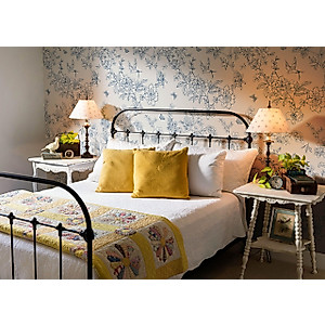 Froluya Vintage Floral Wallpaper Peel and Stick Wallpaper 118"x17.7" Removable Boho Peel and Stick Wallpaper Self Adhesive Wall Paper for Bedroom Cabinets Shelf Liner Vinyl Roll,Cream White and Blue