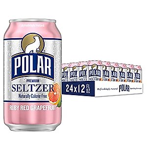 Polar Seltzer Water Ruby Red Grapefruit, 12 fl oz cans, 24 pack