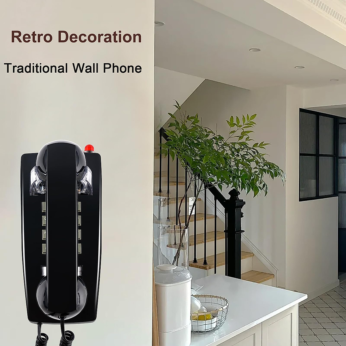 Classic Wall Phone for Landline with Mechanical Ringing, Single Line 2554 Wall Telephone with Indicator, Retro Wall Mounted Phone Waterproof, Old Wall Mount Phone for Kitchen,Home, Black