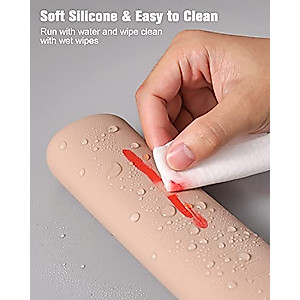 FERYES Large Travel Makeup Brush Holder, Magnetic Anti-fall Out Silicon Portable Cosmetic Face Brushes Holder, Soft and Sleek Makeup Tools Organizer for Travel- (8.27 * 2.36 * 1.57)