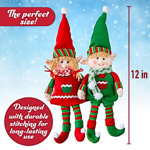 Elf Plush Christmas Stuffed Dolls, Set of 2 - 12" Boy and Girl Elves Holiday Cute Plush Shelf Toys - Fun Kids Buddy Figurine Decorations, Christmas Winter Holiday Party Festive Decor and Gift Exchange