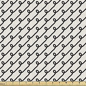 Ambesonne Abstract Fabric by The Yard, Basic Diagonal Knots or Streaks Drawn by Hand in Monochrome Style, Decorative Fabric for Upholstery and Home Accents, Charcoal Grey Eggshell