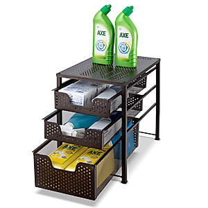 Bextsware Auledio Stackable Multi-Function Under Sink Organizer 3 Tier Sliding Basket Cabinet, Bronze