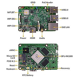 youyeetoo Rock PI 4 Model B SBC Basc RK3399 OP1 Onboard WLAN Bluetooth 5.0 (Rock Pi 4 Model B Plus 4GB LPDDR4 RAM onboard 64GB EMMC)