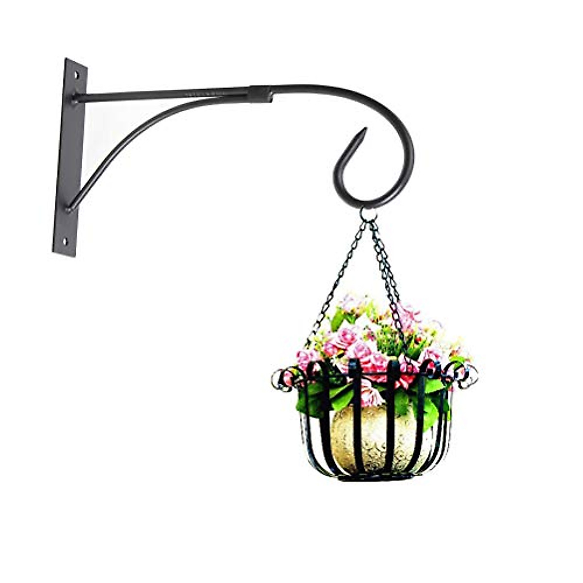 Hemoton Good Black Wrought Iron Flower Pot Rack Indoor Retro European Wall Hanging Flower Shelf Living Room Garden Balcony Bonsai Pot Rack Stand