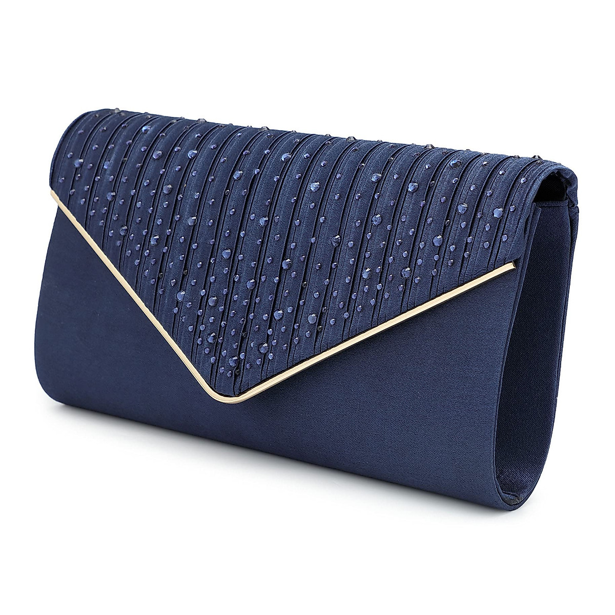 Mihawk Satin Clutch Handbag for Women, Navy Blue, Wedding Occasion