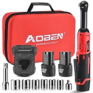 AOBEN 3/8" 40 Ft-lbs Cordless Electric Ratchet Wrench Kit with Variable Speed, Lithium Batteries