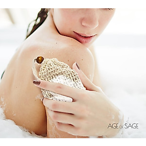 Age of Sage Natural Soap Bar w/ Sisal Bag, Vegan Artisan Soap Bar Set for Women, Body Soap in Bar Soap Pouch, Natural Bath Soaps w/ Essential Oils, 4 Plain Body Soap Bars, Pomegranate Cherry