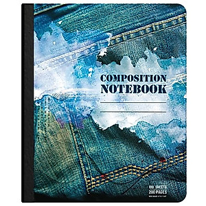 E-CLIPS USA Composition Notebook Wide Ruled, Aesthetic Composition Notebook, Hard Cover, Jean Print Preppy Composition Notebook, 100 sheets 200 Pages (3 Pack)