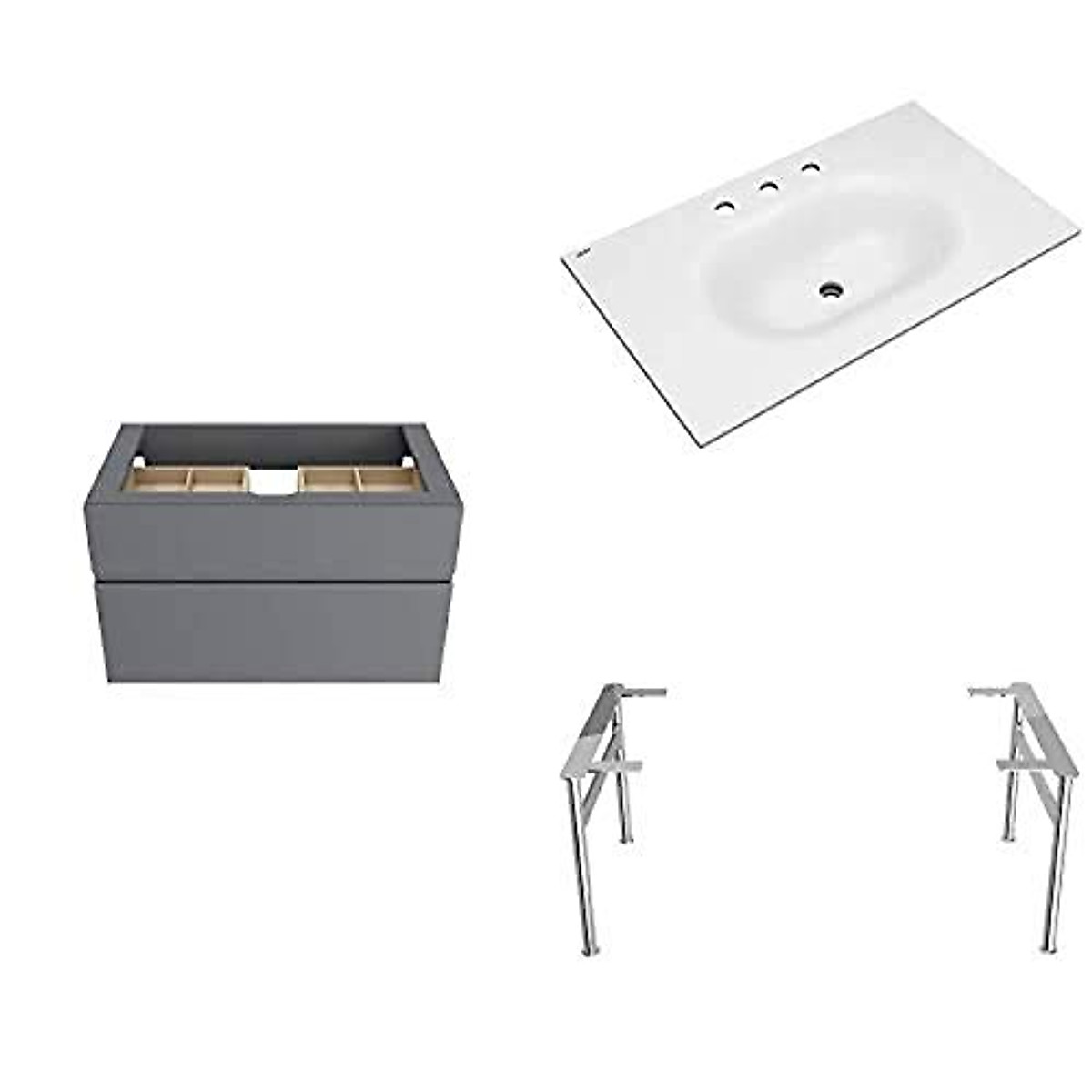 American Standard 8726033.477 Studio 33-inch Double-Drawer Bathroom Vanity Dark Grey/Chrome with Studio 33-inch Vanity Top Sink Legs Included