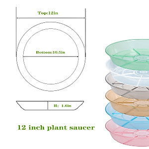Afrine 6 Pack Plant Saucer Drip Tray 11 12 inch, Pot Base for Plants Indoor, Heavy Sturdy Plastic Planter Flower Pot Saucers for Outdoor Garden, Plant Water Drip Trays for pots (12", Clear)
