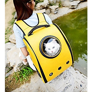 WowowMeow Pet Leather Carrier Bag Traveler Bubble Backpack for Cat Puppy (Yellow)