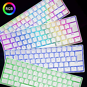 UK Layout 60% True Mechanical Gaming Keyboard Type C Wired 61 Keys LED Backlit USB Waterproof Keyboard 14 Chroma RGB Backlight Full Anti-ghosting Keys for Computer/PC/Laptop/MAC (White/Blue Switch)
