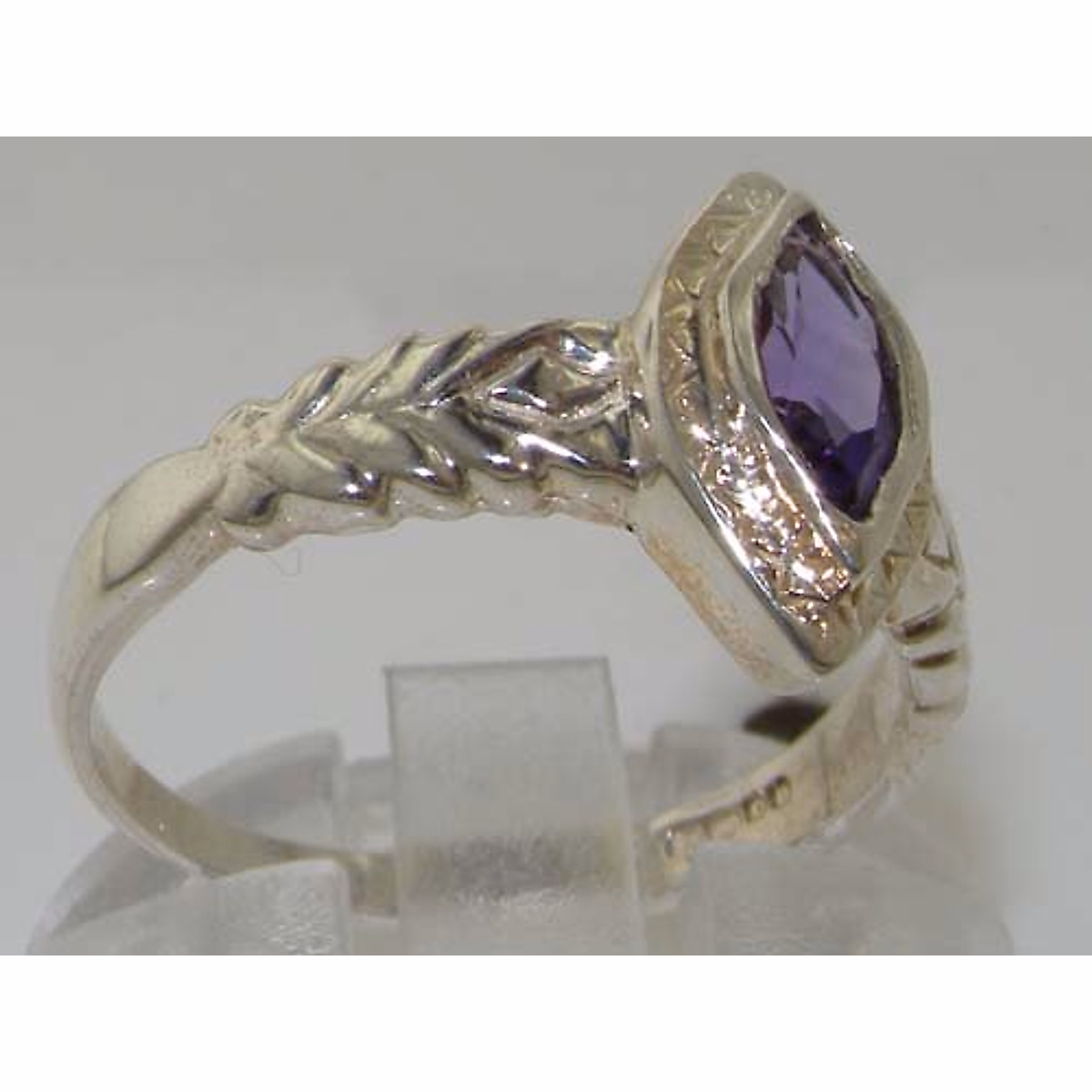 925 Sterling Silver Real Genuine Amethyst Womens Band Ring - Size 7