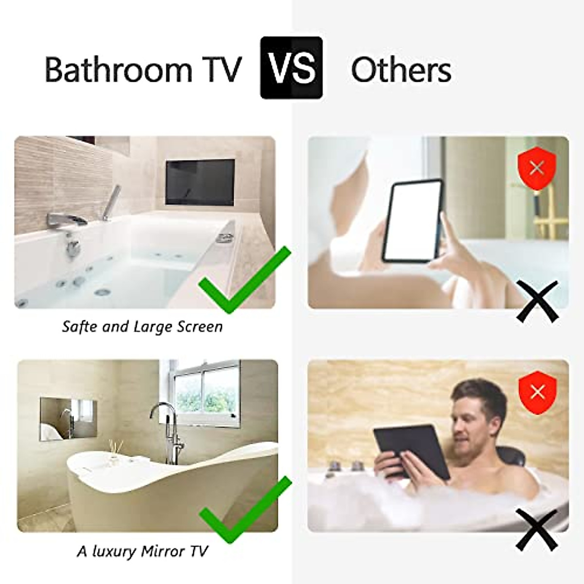 elecsung 22 inch Smart TV for Bathroom Mirror IP66 Waterproof Full HD with Wi-fi and Bluetooth (ATSC) Tuner (Full Screen Touch Panel+Android 7.1)