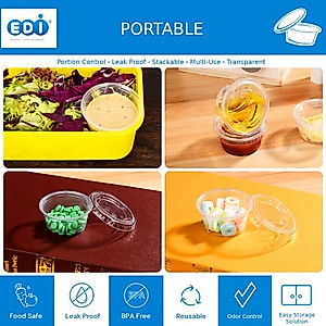 EDI [2 OZ, 100 Sets] Clear Disposable Plastic Portion Cups with Leakproof Lids | Jello Shot Cups | Condiment and Dipping Sauce Cups | Souffle Cups | BPA Free | Recyclable