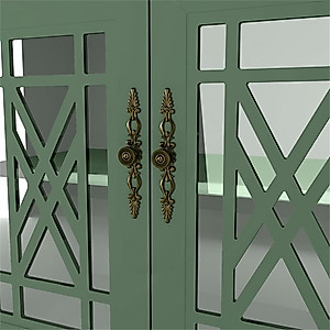 Liviland 63" Farmhouse Engineered Wood Kitchen Accent Buffet Sideboard Cabinet with 4 Glass Paneled Doors, Adjustable Shelves, Assembly Required, for Kitchen/Dining Room/Living Room/Entryway, in Green