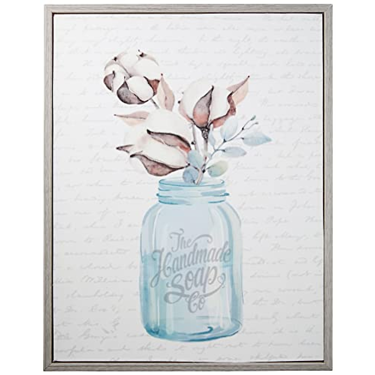 Stupell Industries Handmade Soap Jar Cotton Flower Bathroom Word, Design by Lettered and Lined Gray Framed Wall Art, 11 x 14, Grey