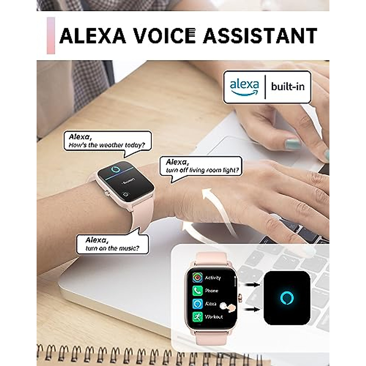 Smart Watch for Women, Answer Make Call, Alexa Built-in, 1.8" Touch Screen Fitness Tracker with 100+ Sport Modes, Heart Rate Blood Oxygen Sleep Monitor, IP68 Waterproof watch for iPhone Android