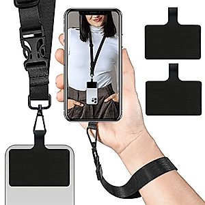 ROCONTRIP Universal Phone Lanyard with Durable Glittering Patch Cell Phone Lanyard with Phone Tether Phone Strap Compatible with All Smartphones(Pure black)