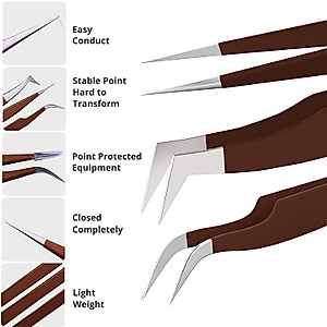 SIVOTE Lash Tweezers for Eyelash Extensions for Volume, Isolation & Classic Lashes, 3 Pack, Chocolate