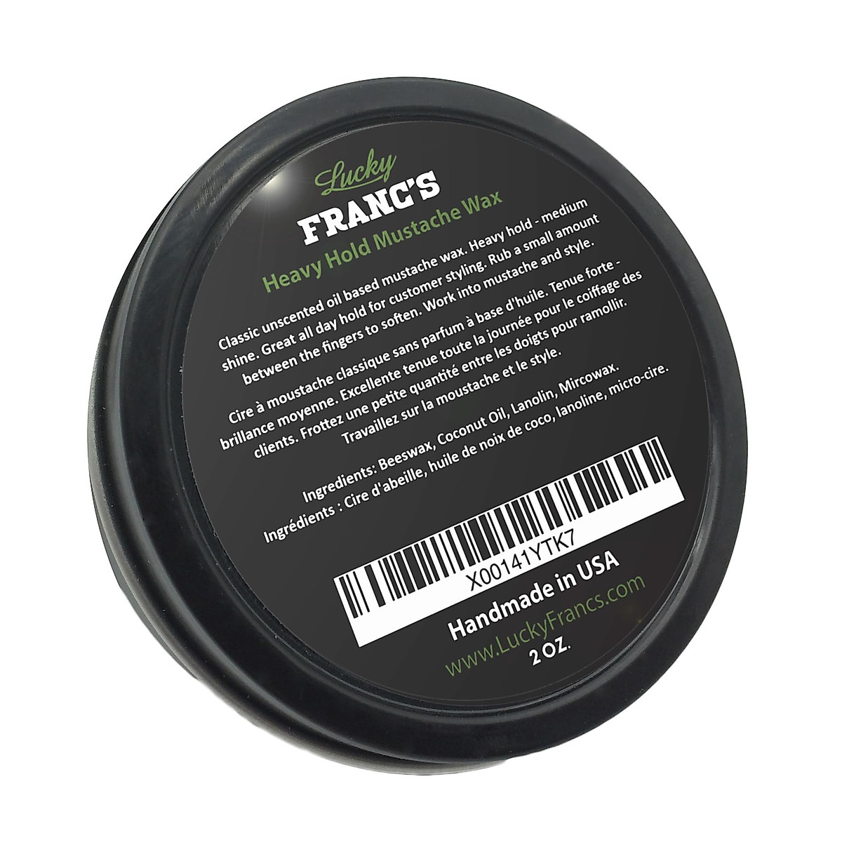 Lucky Franc's Unscented Mustache Wax for Men. Strong Frim Hold Stache Wax For Men's Grooming. All Natural Scent Free Formula With Beeswax And Coconut Oil. USA Made Mustache Styling Wax 2 Ounces