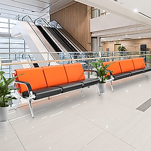 OmySalon 3-Seat Waiting Room Bench，Reception Bench Seating Office Chair with Armrest, Heavy Duty Guest Lobby Chair, Conference Room Chairs for Salon Airport Hospital Bank, PU Leather,Orange