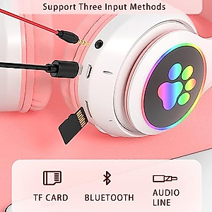 YQ77 Wireless Kids Headphones, Cute Cat Ear LED Light Up Foldable Over-Ear Bluetooth Headphones with Microphone for iPad/Smartphones/PC/Kindle/Tablet/Laptop, Best Gifts for Kids Teens Adults (Purple)