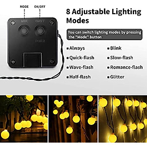 Kiosbibi Outdoor String Lights, 35.6ft 60LED Solar String Lights Outdoor Waterproof IP65, 8 Lighting Modes LED String Lights for Garden Yard Porch Wedding Party Patio Decor Christmas Gifts