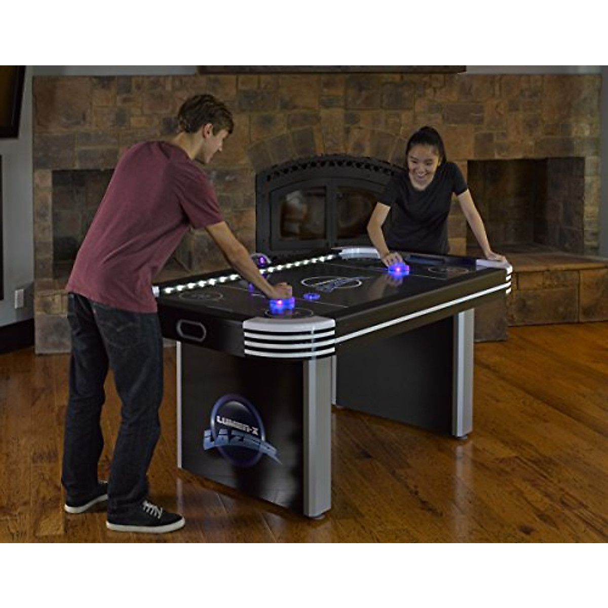 TRIUMPH SPORTS USA Lumen-X Lazer 6’ Interactive Air Hockey Table Featuring All-Rail LED Lighting and In-Game Music