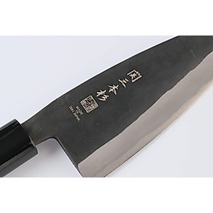 Seki Sanbonsugi Japanese Utility Chef Kitchen Knife, KUROUCHI Carbon Tool Steel Deba Knife, Shiraki Wooden Handle, 150 mm (5.9 in), Made in Seki Japan