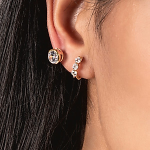 Everyday Elegance 14K Solid Yellow Gold Round Cut Cubic Zirconia Stud Earrings 2.0 CTW Bezel Set Screw Back Posts With Gift Box