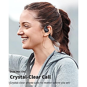 TOZO OpenReal Open Ear Headphones Bluetooth 5.3 Air Conduction Wireless Headphones Sport Earbuds with Premium Sound, Dual-Mic Call Noise Reduction Earphones with Hair Band for Running Cycling Black