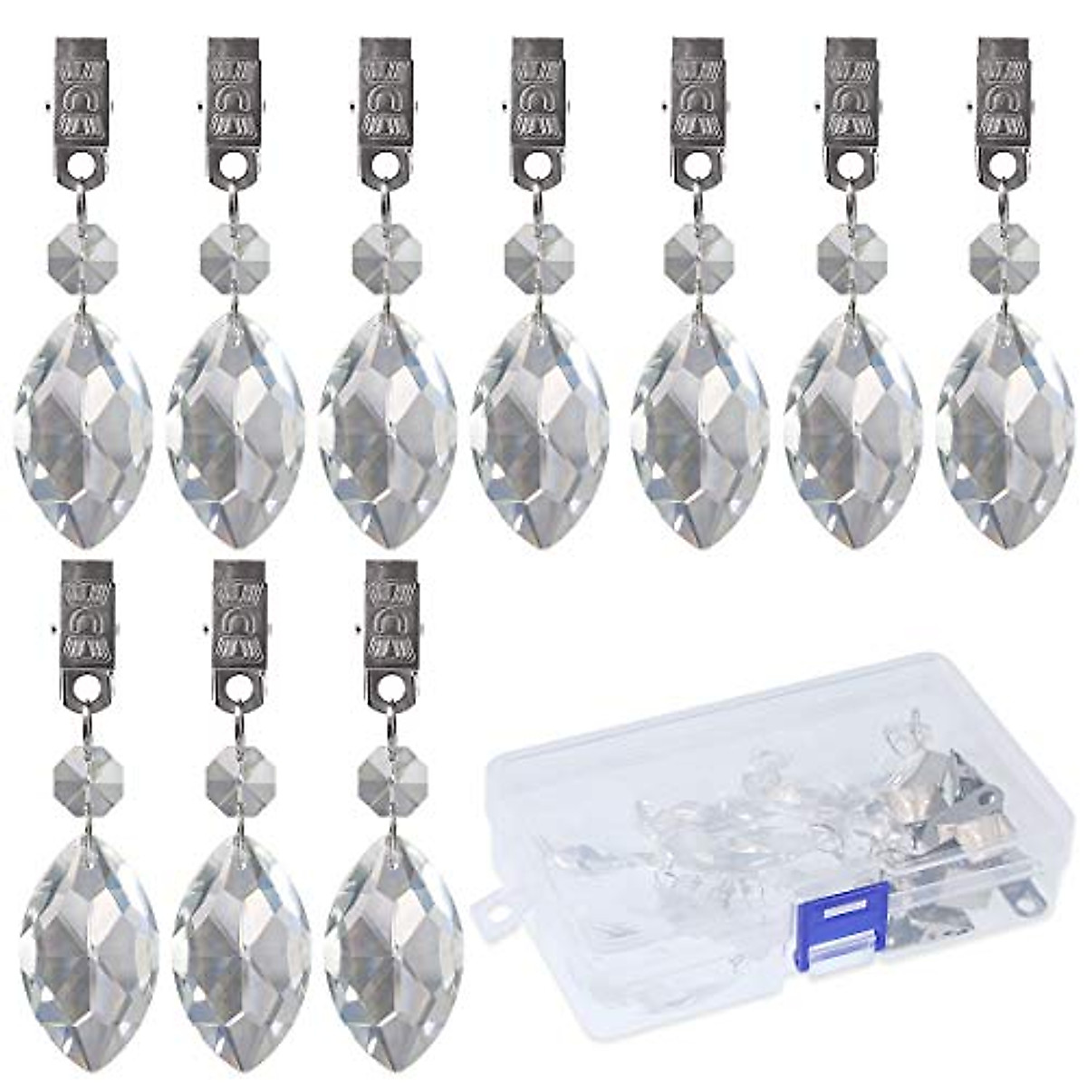 Swpeet 10Pcs Lute Tablecloth Weights with 10Pcs Metal Clip Kit, Crystal Glass Teardrop Prisms Pendant Tablecloth Weights for Picnic Tables Tablecloth Weights Heavy Outdoor