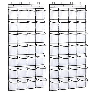 REGELETO 28 Pocket Over the Door Shoe Organzier, Hanging Shoe Rack for Door Large Capacity Shoe Organizer Holder with 4 Metal Hooks (White-2Pack)