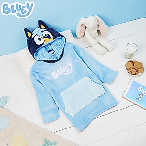 Bluey Girls Fleece Poncho - Cosy Fleece Oversized Hoodies for Kids (Blue/Navy, 4-6 Years)