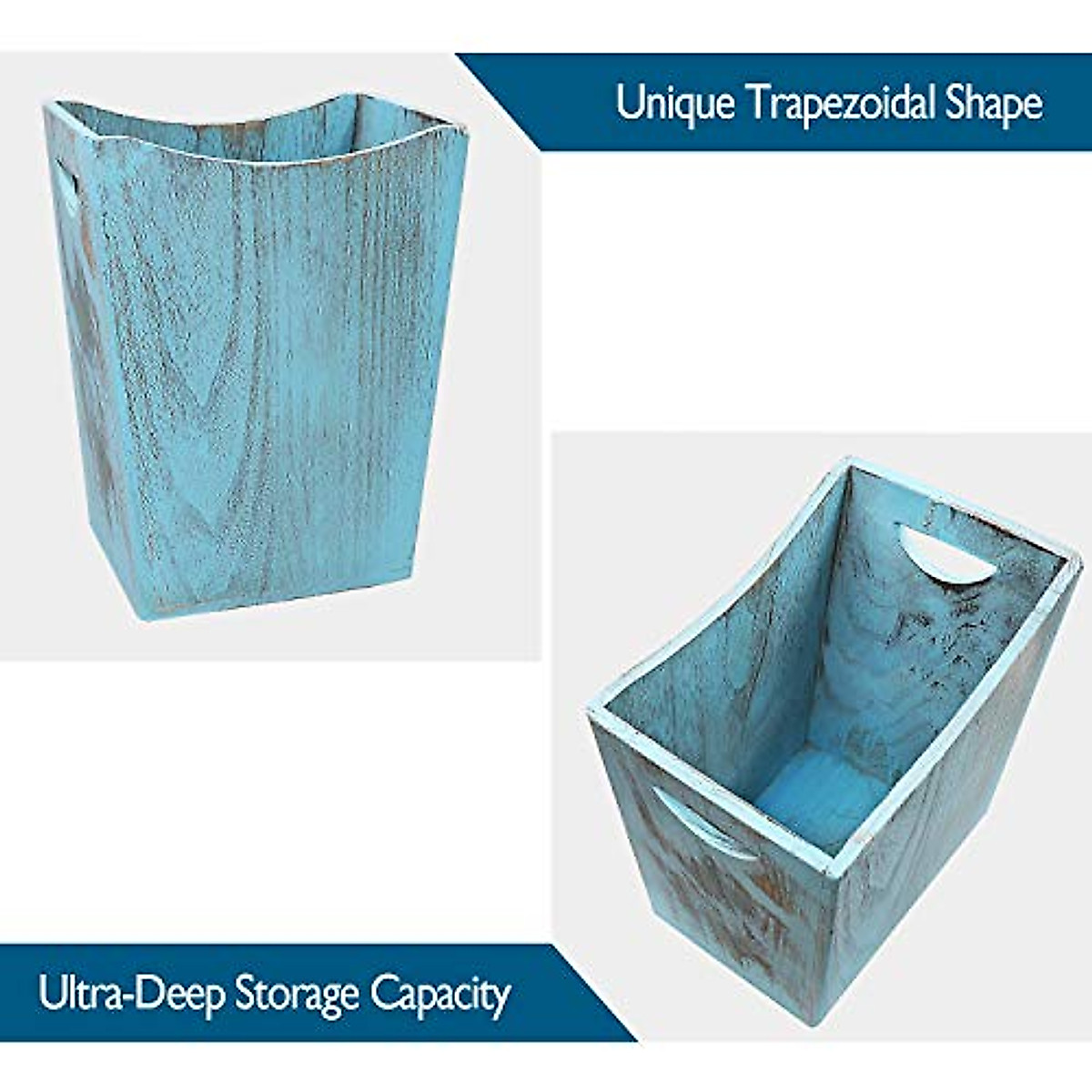 Honest Wood Trash Can,Rustic Farmhouse Style Wastebasket Bin with Handle for Living Room,Bedroom,Bathroom,Kitchen,Office(Blue)