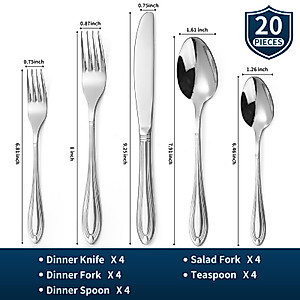 Silverware Set for 4, 20-Piece Flatware Set Include Spoons And Forks Set, Stainless Steel Cutlery Set with Line Pattern, Mirror Polished, Dishwasher Safe.