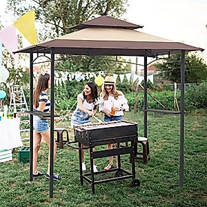 ADUH Outdoor Grill Gazebo 8 X 5 Ft Shelter Tent Double Tier Soft Top Canopy and Steel Frame with Hook and Bar Counters