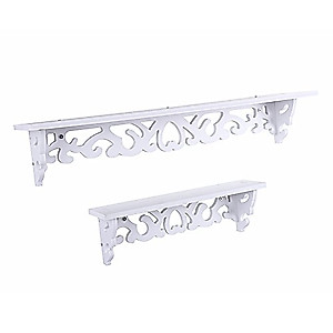Wall Mounted Shelf, White Carved Shabby Chic Filigree Style Shelves Design Wall Shelf for Home, Bedroom, Study (S)