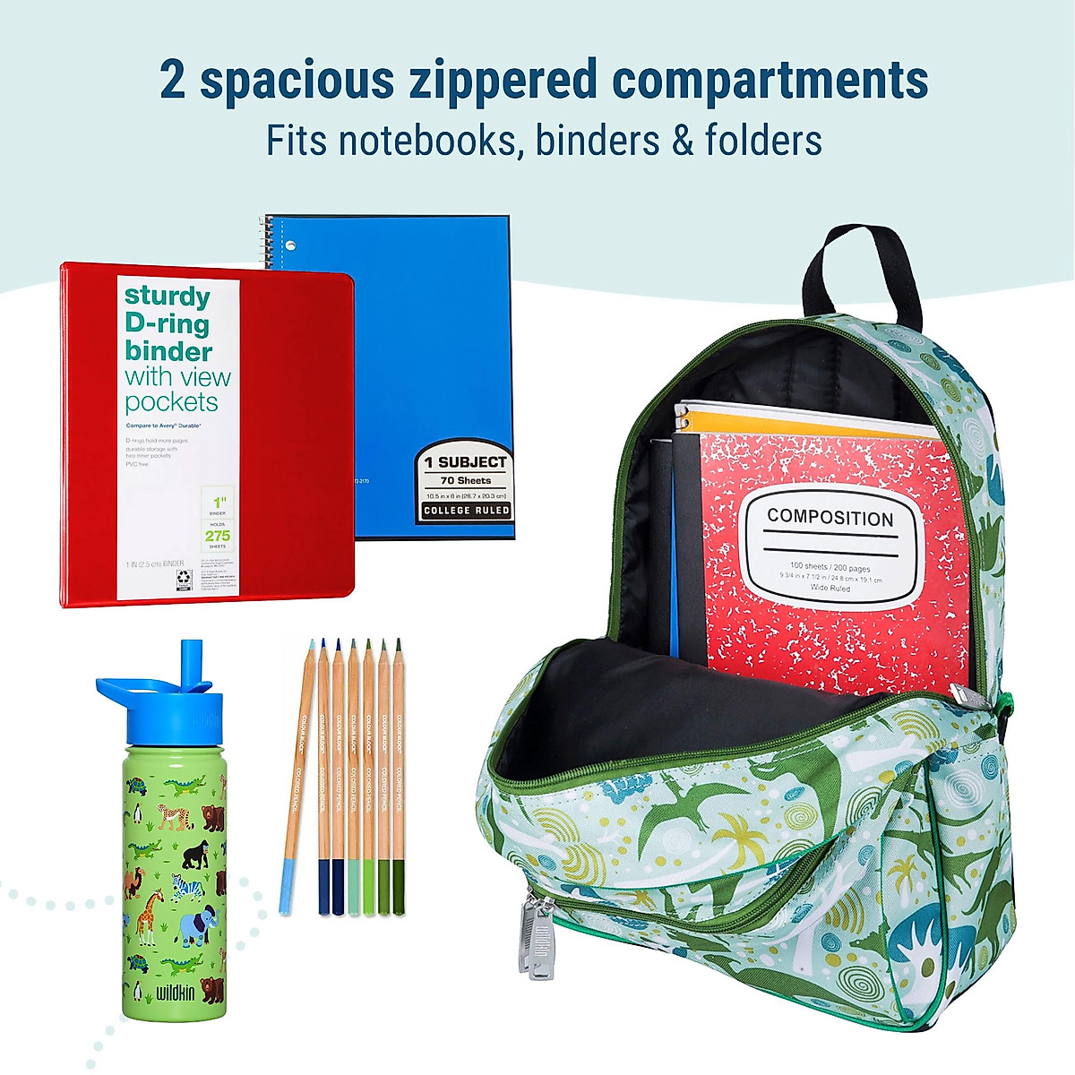 Wildkin 15-inch Kids Backpack – Durable, Padded, Adjustable for School & Travel - Dinomite Dinosaurs