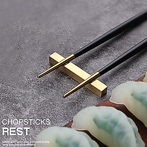 Chanjiso Creative Metal Chopsticks,5 Pairs 304 Stainless Steel Japanese Pointed Sushi Tableware Non Slip Chopsticks Gift… (Five black gold heads)