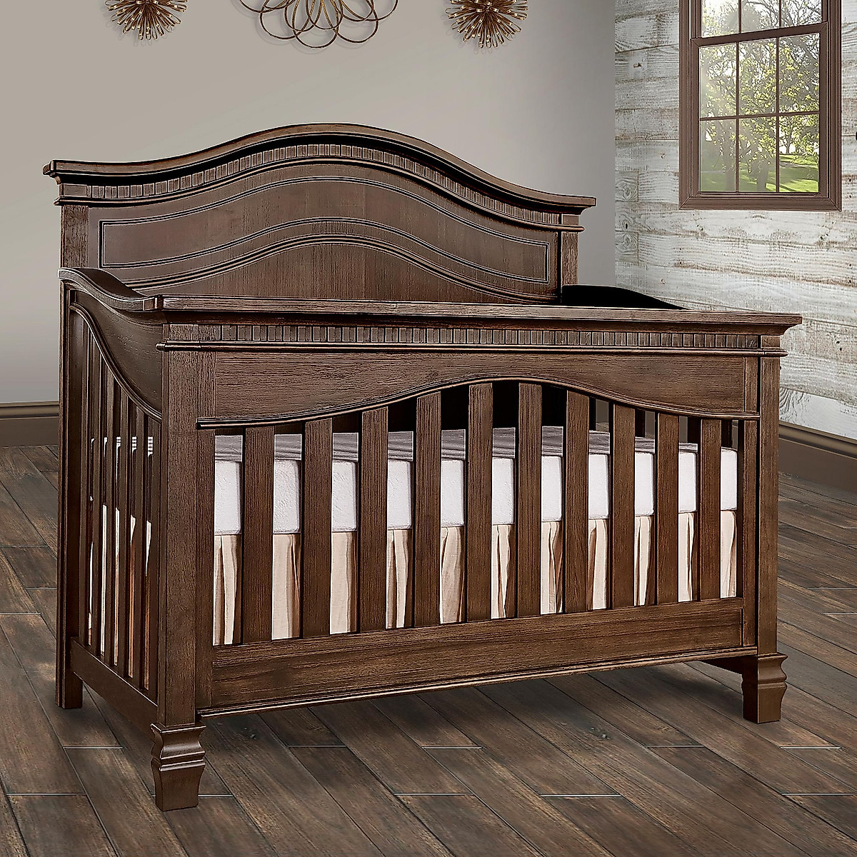 Evolur Cheyenne 5-in-1 Full Panel Convertible Crib in Antique Brown, Greenguard Gold Certified