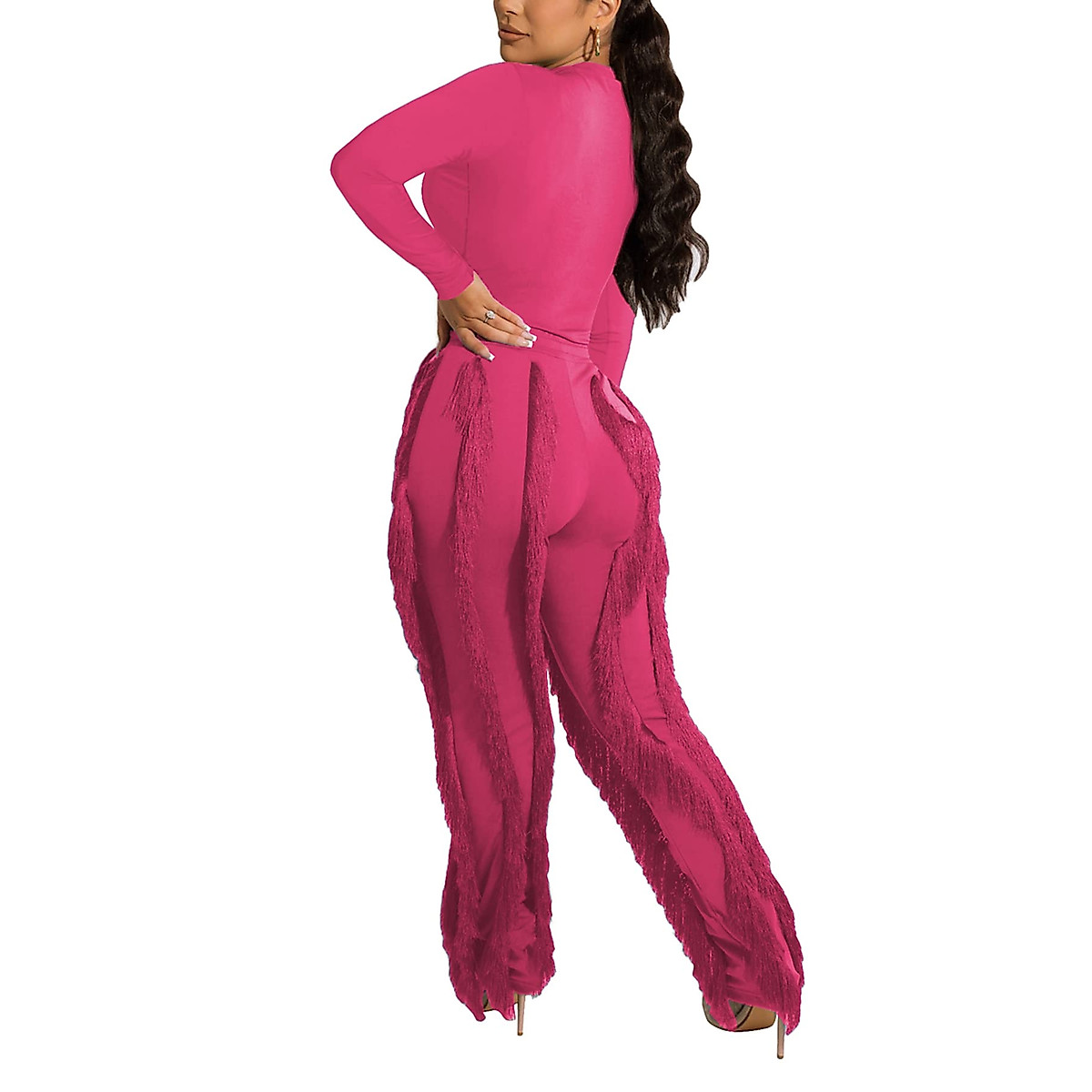 Vakkest Tassel Bodycon Long Pants Tracksuit Sets for Women Ladies Girls Females Two Piece Outfits Activewear Sweatpants