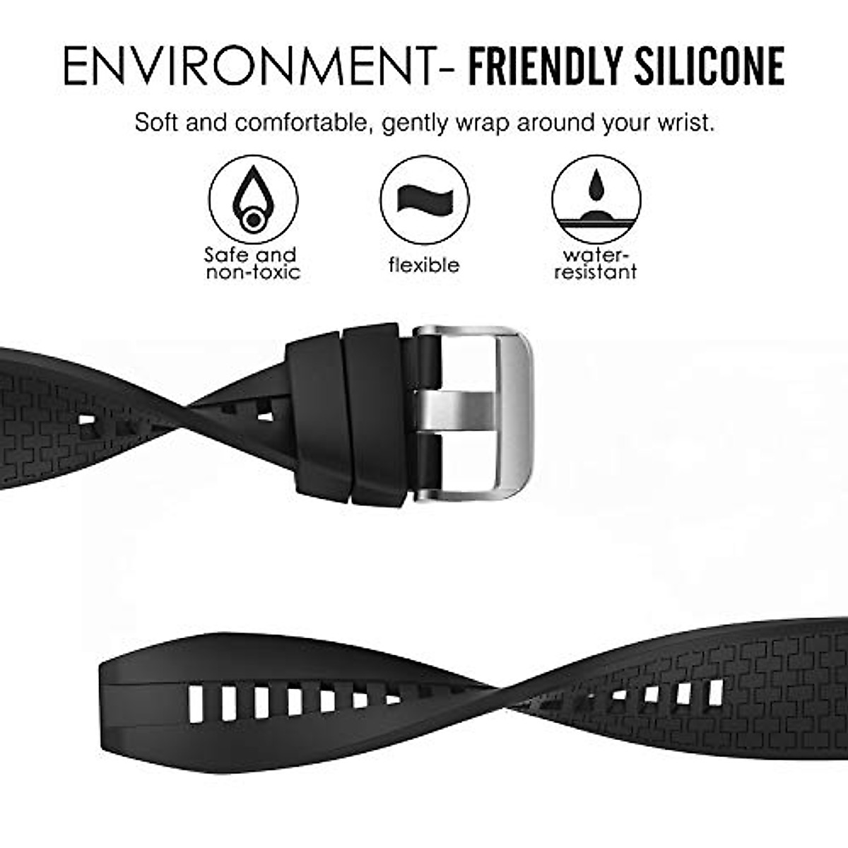 MoKo 3 Pack Bands Compatible with Huawei Watch GT5/GT5 Pro 46mm/GT4 46mm/GT3/GT3 Pro 46mm/GT/GT2 46mm/GT2 Pro/GT2e/GT Runner/Huawei Watch 4/4 Pro/3/3 Pro, 22mm Soft Silicone Replacement Strap, B/W/MB