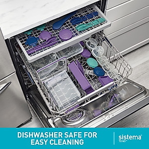 Sistema Bento Box Lunch Box with 3 Compartments, 2 Removable Trays, and Salad Dressing Container, Dishwasher Safe, Color May Vary