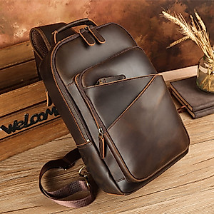 Polare Full Grain Leather Sling Chest Bag For Men Crossbody Travel Hiking School College Daypack